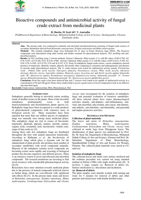 Pdf Bioactive Compounds And Antimicrobial Activity Of Fungal Crude