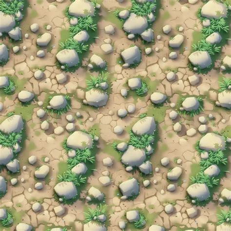 Stylized Ground With Rock And Grass Seamless Texture