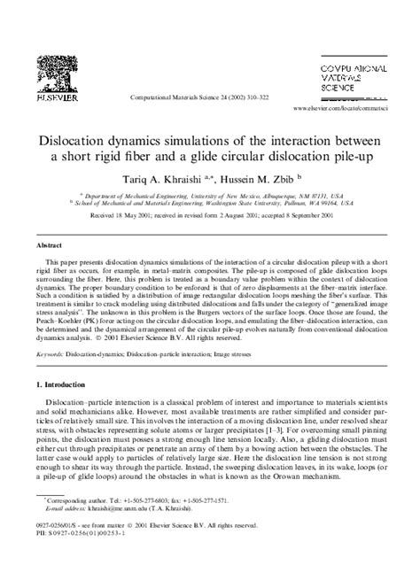 Pdf Dislocation Dynamics Simulations Of The Interaction Between A Short Rigid Fiber And A