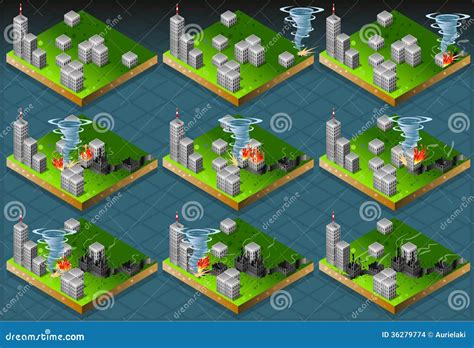 Isometric Natural Disaster Tornado Classifications Scale Stock Vector