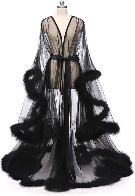 Womens Sexy Feather Long Wedding Scarf Dreamy Pajamas Robe See Through