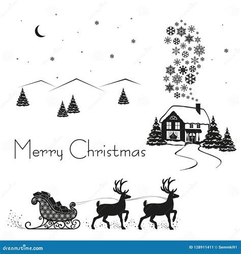 Herten Gedreven Slee Van Santa Claus Met Ten Zwart Silhouet Op