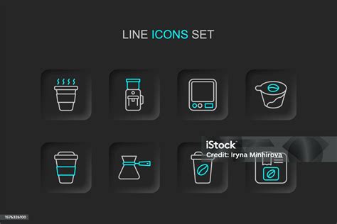 세트 라인 커피 원두 가방 커피 컵 터크 메이커 전자 저울 전기 그라인더 및 아이콘 위에 붓습니다 벡터 가리기에 대한 스톡 벡터 아트 및 기타 이미지 Istock