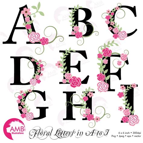 Imágenes prediseñadas del alfabeto floral letras A a I Etsy