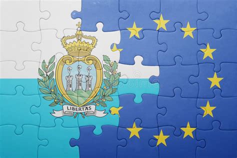 Puzzle With The National Flag Of San Marino And European Union Stock