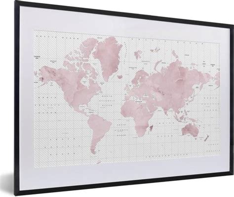 Fotolijst Incl Poster Wereldkaart Roze Marmer 60x40 Cm