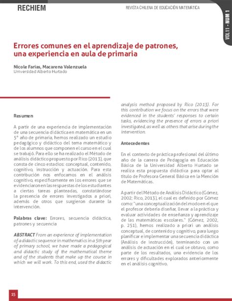 Pdf Errores Comunes En El Aprendizaje De Patrones Una Experiencia En