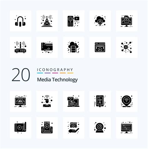 20 Media Technology Solid Glyph Icon Pack Like Touch Hand User Login