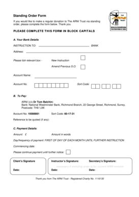 Fillable Online Standing Order Form ARNI Fax Email Print PdfFiller