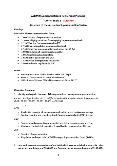 Ayb240 Topic 2 Structure Of The Superannuation System 22 Ayb240