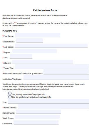 SAMPLE Exit Interview Templates Forms In PDF MS Word Excel