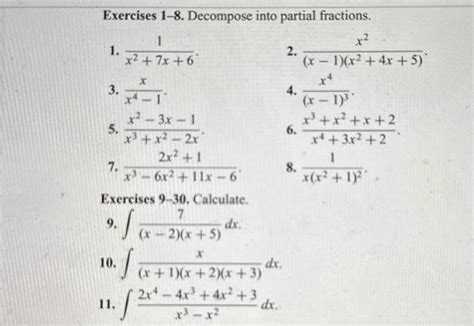 Solved Exercises 1 8 Decompose Into Partial Fractions 1