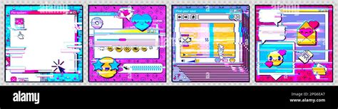 social media posts with retro computer interface with glitch effect