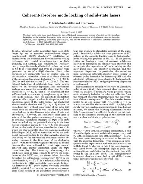 Pdf Coherent Absorber Mode Locking Of Solid State Lasers Dokumentips