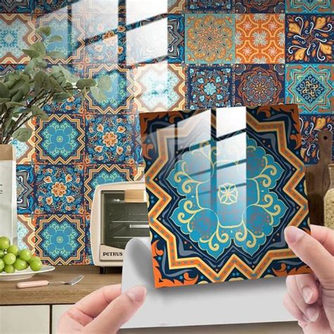 Lot De 20 Autocollants Pour Carrelage Mural Mandala 15 X 15 Cm En