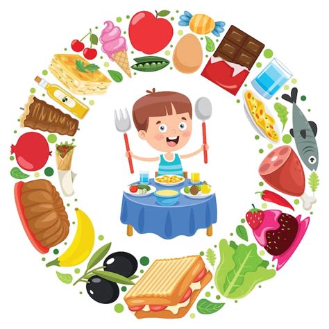 Niño Comiendo Comida Deliciosa Vector Premium