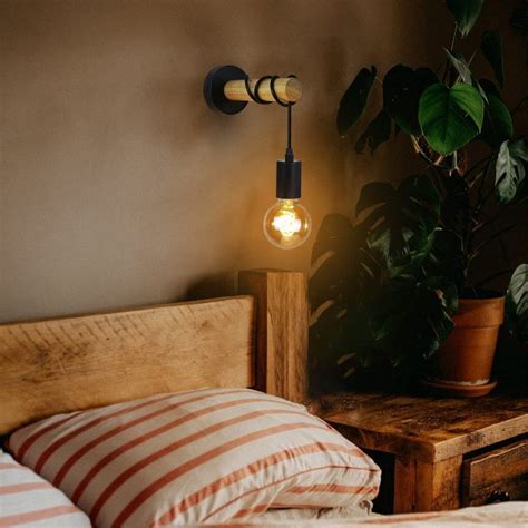 Nettlife Wandleuchte E27 Kabel Industrial Metall And Holz Led Wechselbar