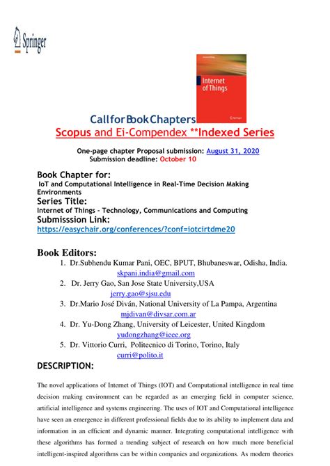 PDF Call For Book Chapters Scopus And Ei Compendex Indexed Series IoT And Computational