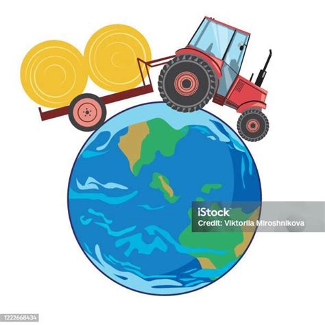 수확 트랙터와 행성 지구 는 세계에서 환경 친화적 인 농업의 개념으로 중농기계와 국제화 플랫 벡터 스톡 일러스트 0명에 대한