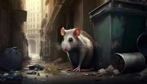 Rat Dans Les Poubelles à Paris Par Générative Ai Illustration Stock