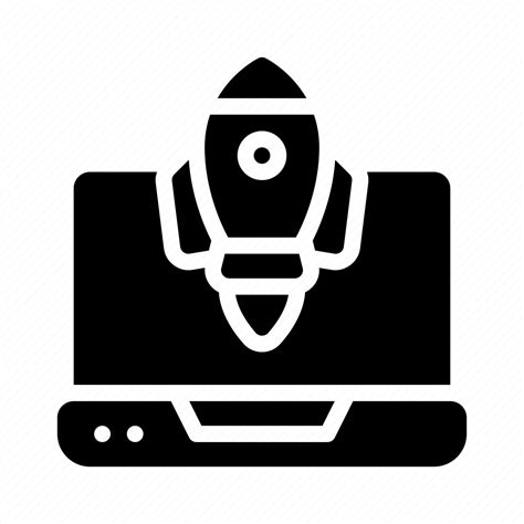 Startup Laptop Screen Rocket Ship Business Project Icon