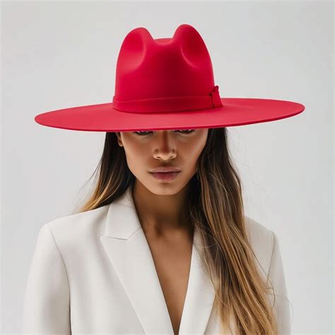 A Woman Wearing A Red Hat And White Suit Premium Ai Generated Image