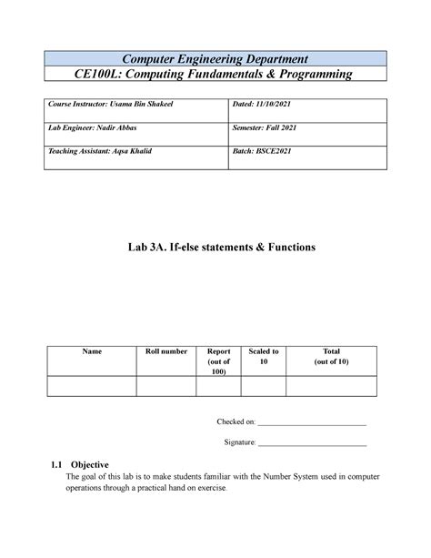 Lab 3 A Programing Course Computer Engineering Department Ce100l Computing Fundamentals