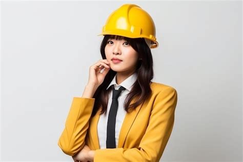 Premium Photo Half Body S Asian Architect Engineer Women In Yellow Hard Hat