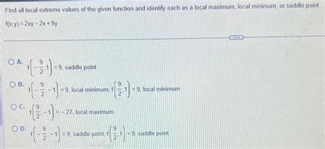 Solved Find All Local Extreme Values Of The Given Function