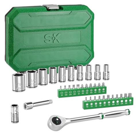 Amazon Sk 1 4 Drive Socket Set With 216 P Quick Release Ratchet Socket Bits Set 35 Piece