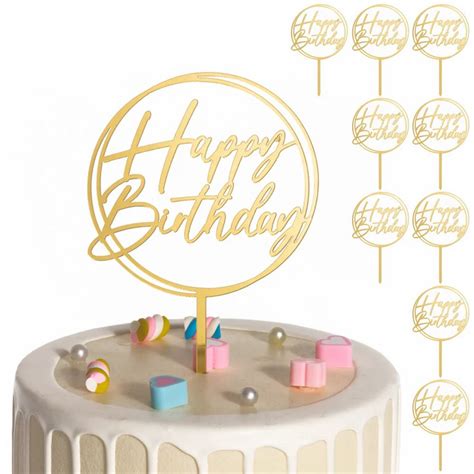 Badu Bg 【Нов дизайн】 Опаковка от 10 БР Честит рожден ден Акрилен топер за торта Декорация за