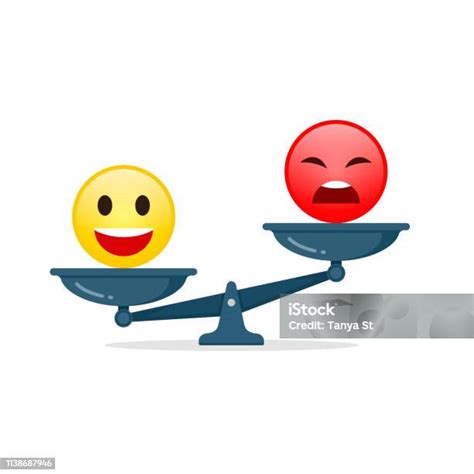 웃는 이모티콘 비늘에 다른 분위기 벡터 아이콘입니다 긍정적 인 태도를 장점 행복 대 슬픔 개념 불균형에 대한 스톡 벡터 아트 및 기타 이미지 Istock