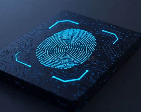 A Fingerprint Scanner Glowing Dark Blue Stock Illustration