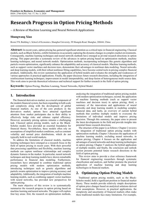 Pdf Research Progress In Option Pricing Methods A Review Of Machine