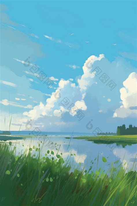 旷野草原晴朗夏日插画图片 包图网