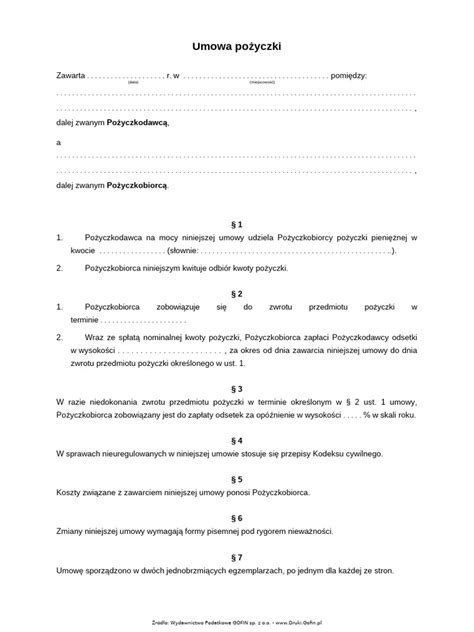 Umowa Pozyczki Pdf