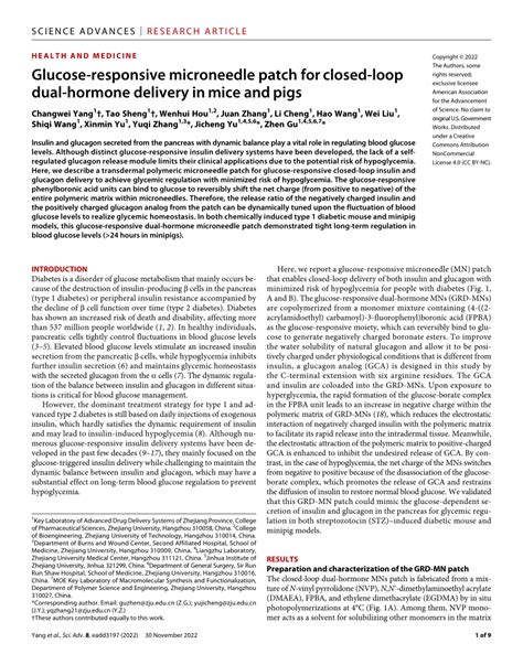 PDF Glucose Responsive Microneedle Patch For Closed Loop Dual Hormone