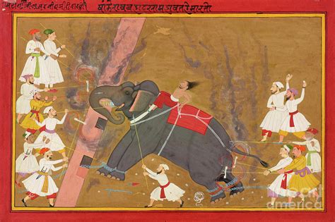 An Elephant Runs Amok C1700 Painting By Indian School Fine Art America