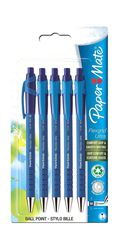 Paper Mate Flexgrip Ultra Stylo Bille Pointe Moyenne Bleu Lot De 5