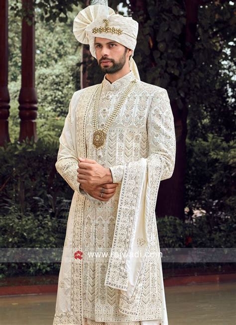 Lucknowi Work Anarkali Sherwani For Groom Sherwani Groom Sherwani