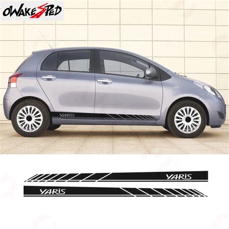 Racing Lattices Stripes Car Door Side Skirt Stickers For Toyota Vitz