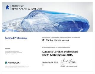 Autodesk Revit Architecture 2015 Certified Professional Certificate PPT