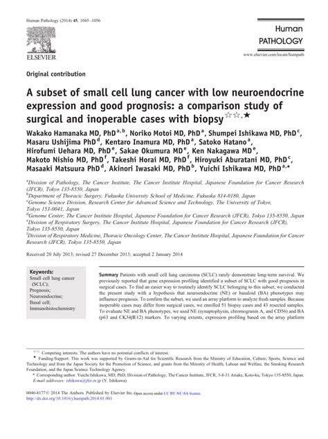Pdf A Subset Of Small Cell Lung Cancer With Low Neuroendocrine