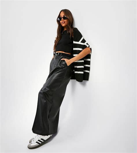 Buy Boohoo Leather Look High Waisted Split Maxi Skirt In Black