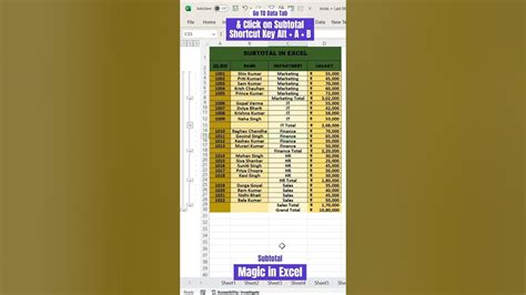 How To Create Subtotal In Excel Subtotal Magic In Excel🔥⌛👍 Youtubeshorts Excel Shorts