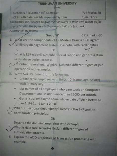 Campus Book Database Management System Bicte Note Fourth Semester Previous Year Question