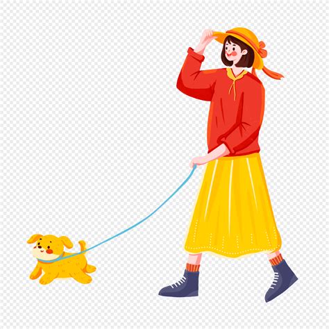 개를 산책하는 소녀 Png 일러스트 무료 다운로드 Lovepik