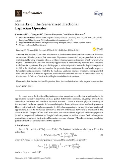 Pdf Remarks On The Generalized Fractional Laplacian Operator