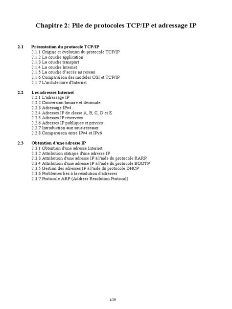 Chapitre2 Pile De Protocoles Tcp Ip Et Adressage Ip Mbd Pdf Protocoles Internet Adresse Ip