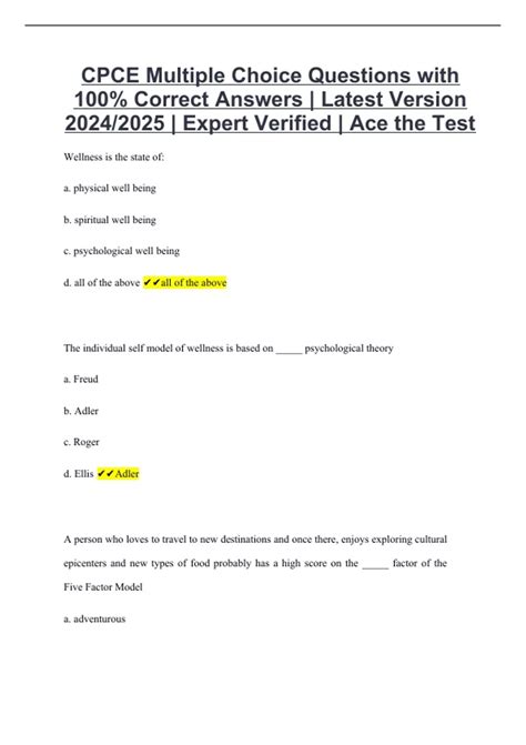 CPCE Multiple Choice Questions With 100 Correct Answers Latest
